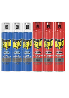 Raid Fly & Wasp Killer Spray Treatment Rapid Action 300ml x 3 and Raid ...