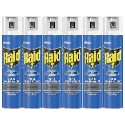 Raid Fly & Wasp Killer Spray Treatment Rapid Action 300ml x 6