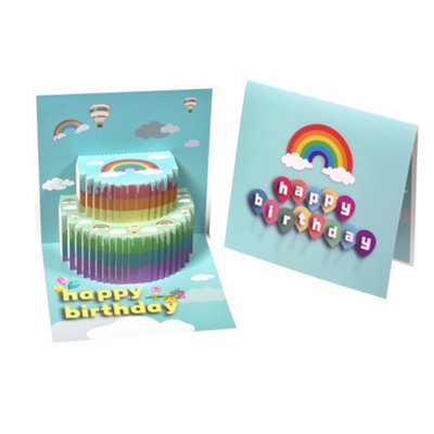Rainbow Birthday Cake 3D Pop-Up Greeting Card with Personalized Age Numbers