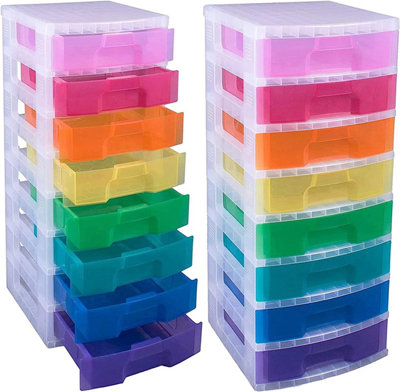 Rainbow Coloured 8 x 9.5 Litre Plastic Modular Storage Tower Units For ...