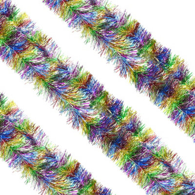 Rainbow Metallic Shiny Christmas Tinsel Garland for Xmas Tree & Home ...