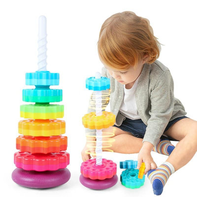 Rainbow Stacking Tower Toy for Toddlers, Colorful Educational Spiral ...