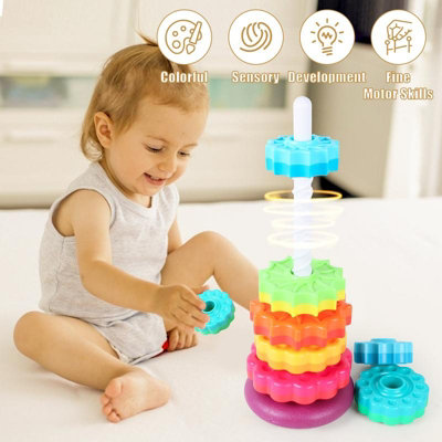 Rainbow Stacking Tower Toy for Toddlers, Colorful Educational Spiral ...
