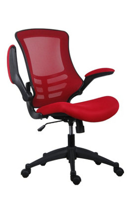 Rainbow Zebra Red Mesh Office Chair with Black Base and Folding Armrests