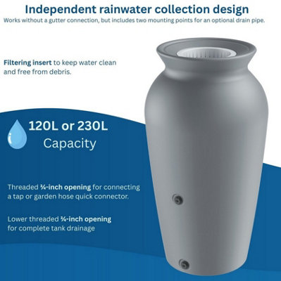 Rainwater Tank Water Butt Garden Storage Barrel Container 230 L Anthracite