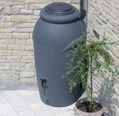 Rainwater Tank Water Butt Plastic Container with connection Kit Grey 210L