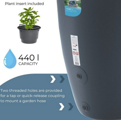 Rainwater Tank Water Butt Plastic Container with connection Kit Grey 440L