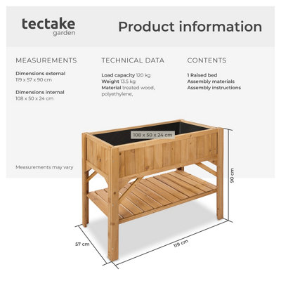 Raised bed with shelf - 119 x 57 x 90cm 119 x 57 x 90 cm - brown