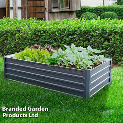 Raised Metal Vegetable Planter in Grey Outdoor Flower Trough Herb Grow ...