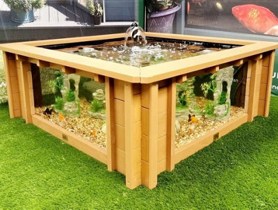 Raised square pond with large windows Lotus Clear View Garden Aquarium ...