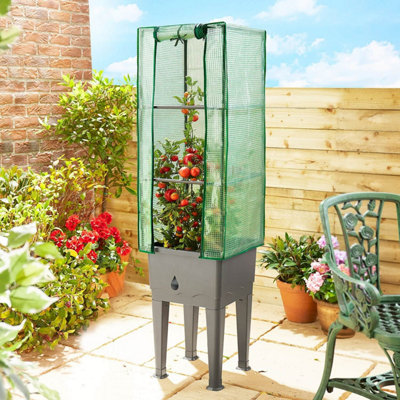 Raised Tomato Planter with Cover, 3-Tier Trellis Tomato Growing Support ...