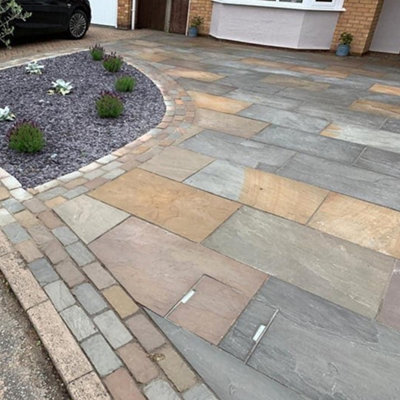 Raj Blend 18-25mm Indian Sandstone Paving Slabs 900x600 Pack of 34 (18 ...