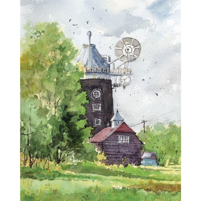 Rajan Dey Wray Common Windmill Surrey Framed Canvas Print Green/Blue ...
