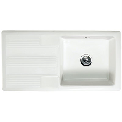 RAK Ceramics 1-Bowl Inset Fireclay Ceramic Kitchen Sink with Drainer ...