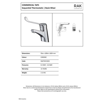 RAK Commercial Sequential Thermostatic Basin Mixer Tap - Polished ...