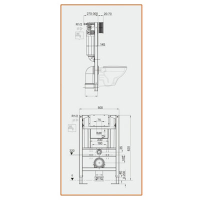 RAK Eco-Fix 0.82M Low Height Concealed Cistern Frame for Wall Hung WC Pans with Matt Greige ...