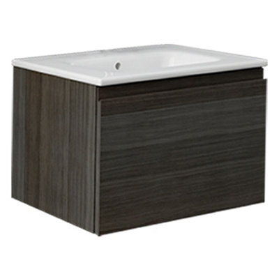 RAK Joy Uno Rectangular Wall Hung 1 Drawer Vanity 600mm Moka Walnut ...
