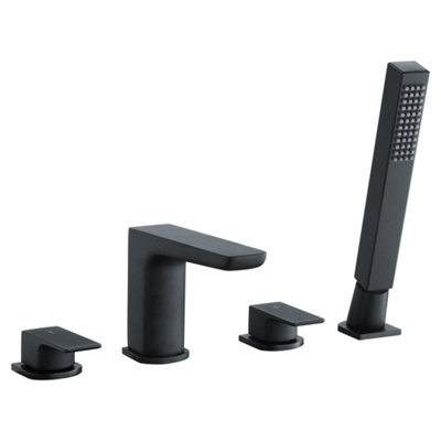 RAK Moon 4-Hole Deck-Mounted Matt Black Bath Shower Mixer Tap with ...