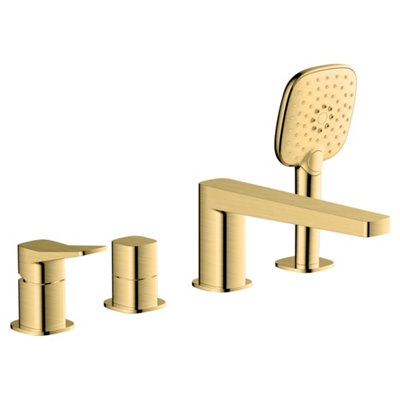 RAK Petit 4 Hole Brushed Gold Modern Bath Shower Mixer Tap Solid Brass ...