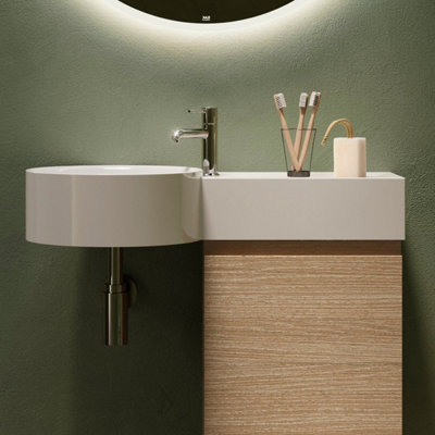 RAK Petit Bathroom Wall Hung Basin Sink Right Ledge Round Storage ...