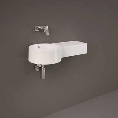 RAK Petit Bathroom Wall Hung Basin Sink Right Ledge Round Storage ...
