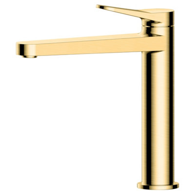 RAK Petit Modern Brushed Gold Basin Mixer Tap, Mid-Height Design, Solid ...