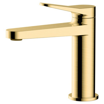 RAK Petit Round Modern Brushed Gold Basin Mono Mixer Tap - Solid Brass ...