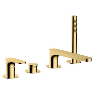 RAK Portofino Modern 4-Hole Brushed Gold Bath Shower Mixer Tap - Solid ...