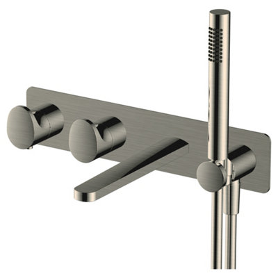 RAK Showering Brushed Nickel Horizontal Dual Outlet Thermostatic Bath ...