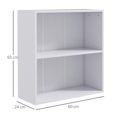 Ralafi Wood White 2-Tier Low Bookcase with Adjustable Shelf, 60 x 24 x ...