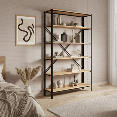 RALPH Industrial Style Bookcase Black with Oak Lancelot
