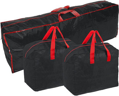 Ram BLACK 3 Pieces Large Christmas Tree Bag With 2 x Decorations Bag With Zip Waterproof