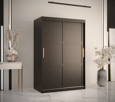 Ramiro I Contemporary 2 Sliding Door Wardrobe 5 Shelves 2 Rails Black Matt H 2000mm W