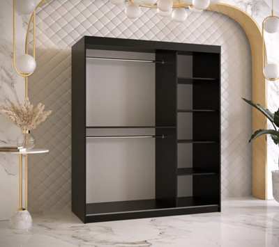 Ramiro I Contemporary 2 Sliding Door Wardrobe 5 Shelves 2 Rails Black ...