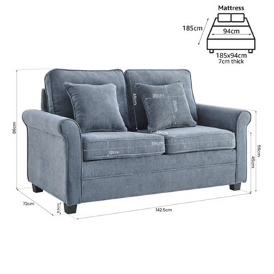 Ramy Sofa Bed Corduroy 2 Seater Fold Out Mattress - Blue