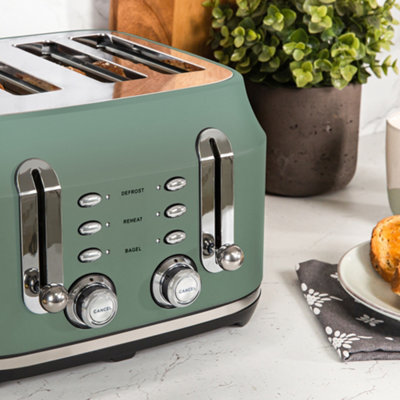 Rangemaster 4 Slice Toaster Mineral Green, Defrost, Cancel, Reheat ...