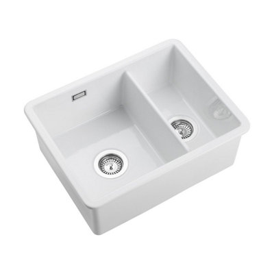 RANGEMASTER RUSTIQUE KITCHEN SINK 1.5 BOWL LEFT HAND CERAMIC WHITE FREE ...