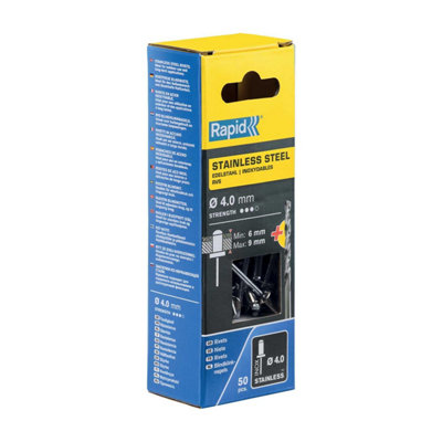 Rapid - Stainless Steel Rivets 4 x 12mm Blister of 50 | DIY at B&Q
