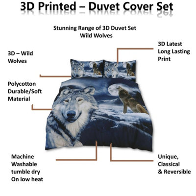 Rare Wild Alpha Wolf Bed Set- 3D Animal Printed SINGLE Beddings Duvet ...
