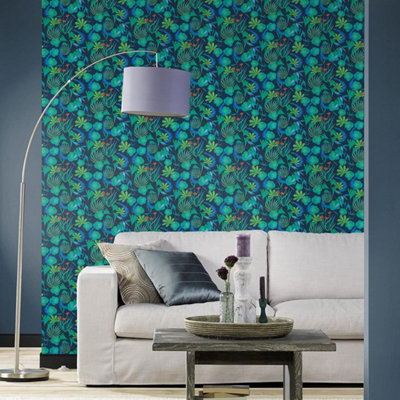 Rasch Botanical Leaves Navy Wallpaper Flowers Naturistic Paste The Wall ...