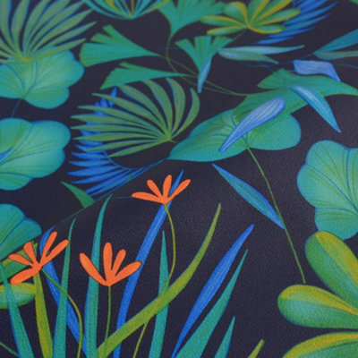 Rasch Botanical Leaves Navy Wallpaper Flowers Naturistic Paste The Wall ...
