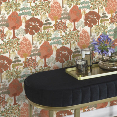 Rasch Rhapsody Red Trees Vinyl Paste The Wall Wallpaper Extra Washable ...