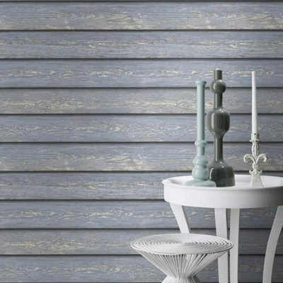 Rasch Rustic Wood Slat Light Blue Wallpaper Modern Textured Paste The ...