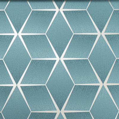 RASCH Textured Geometric Wallpaper Teal/Silver Metallic Interlocking Diamonds