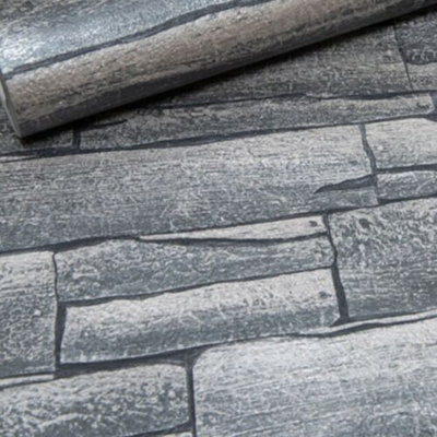 Rasch Urban Brick Stone Slate Wall Textured Vinyl Effect Wallpaper ...