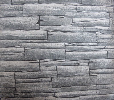 Rasch Urban Brick Stone Slate Wall Textured Vinyl Effect Wallpaper ...