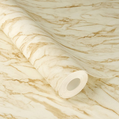 Rasch x Tesa Carrara Golden Marble Self-Adhesive Peel & Stick Textured ...