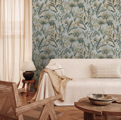RASCH ZANZIBAR GREEN BLUE HEAVYWEIGHT VINYL PASTE THE PAPER WALLPAPER ...