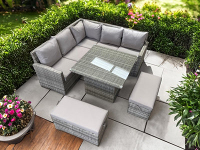 RATTAN CORNER RAISING TABLE DINING COFFEE WICKER GARDEN OUTDOOR ...