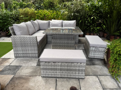 RATTAN CORNER RAISING TABLE DINING COFFEE WICKER GARDEN OUTDOOR ...